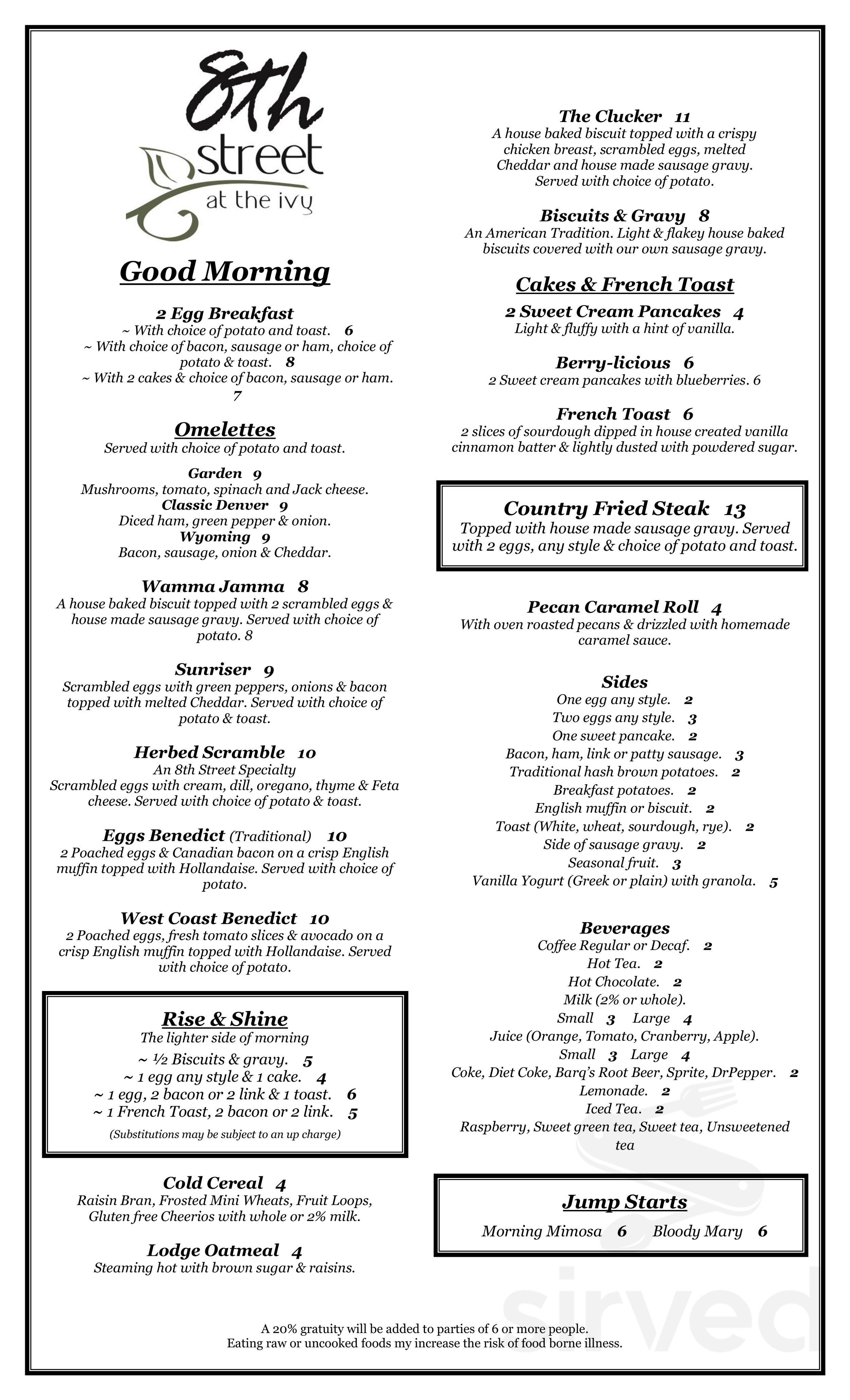 8th Street At the Ivy menus in Cody, Wyoming, United States