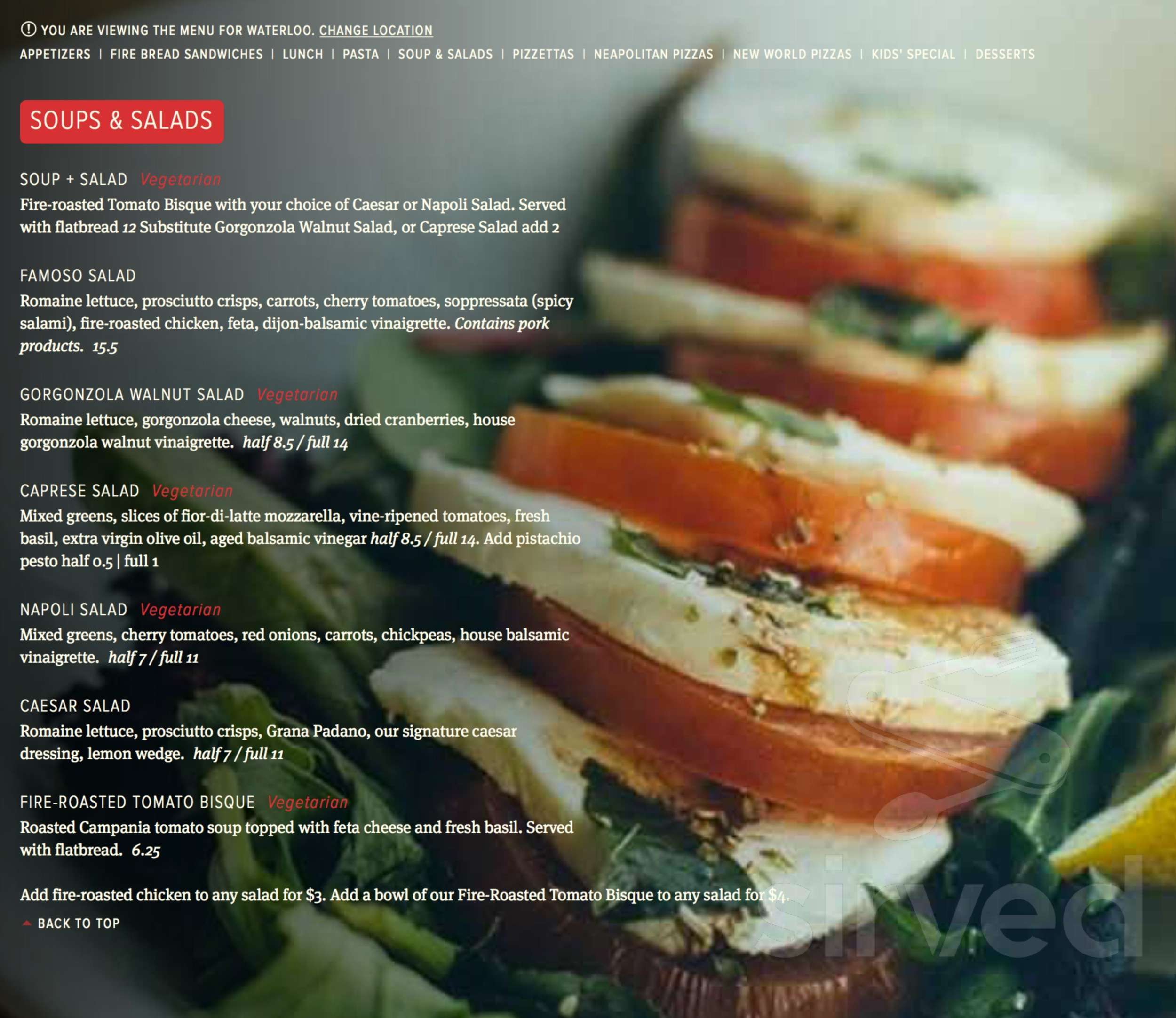 Menu - Regina SK's Famoso Neapolitan Pizzeria - Hill Centre | Sirved