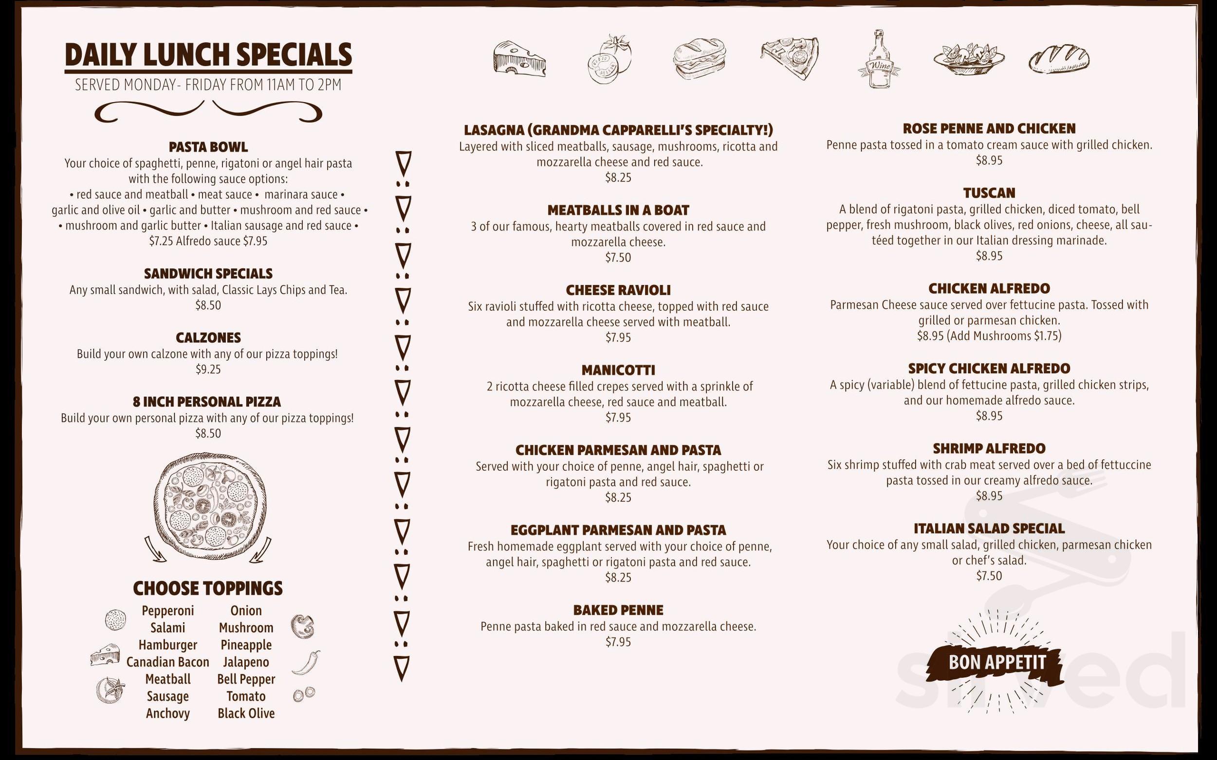 Capparelli's Italian Food & Pizza menu in San Antonio, Texas, USA