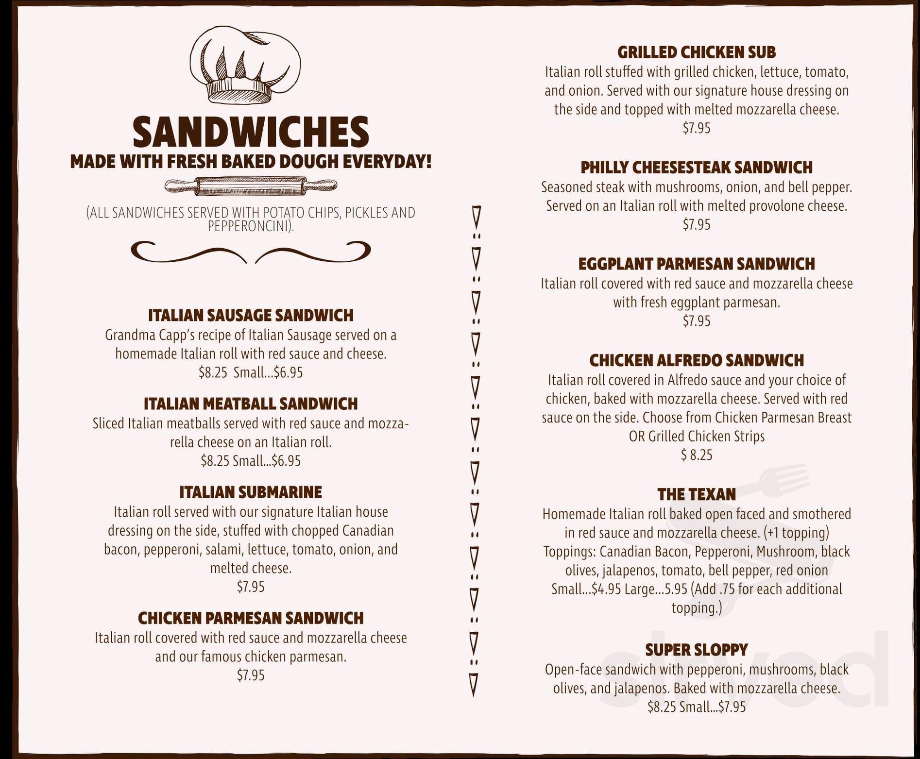 Capparelli's Italian Food & Pizza menu in San Antonio, Texas, USA