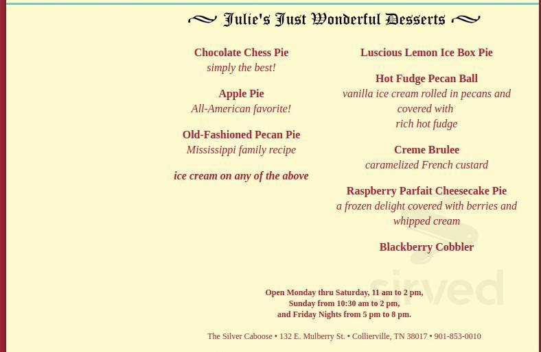 Silver Caboose Restaurant & Soda Fountain menu in Collierville ...