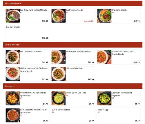 Gol's Lanzhou Noodle Winnipeg menu in Winnipeg, Manitoba, Canada