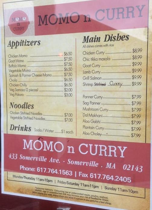Menu - Somerville MA's Momo N Curry | Sirved