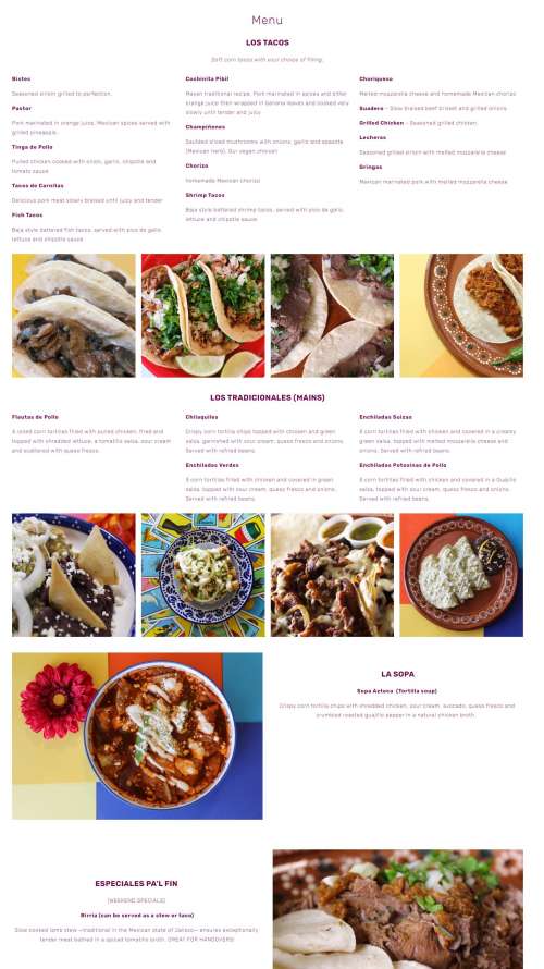 Mestizo Mexican St Food menu in Calgary, Alberta, Canada