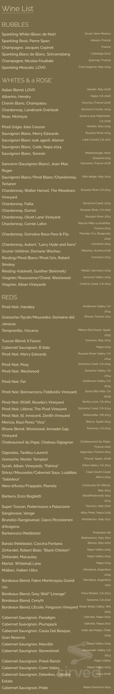 Menu - Incline Village NV's Bite Restaurant | Sirved
