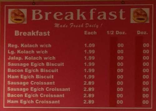 Donut Time menu in Scottsville, Kentucky, USA