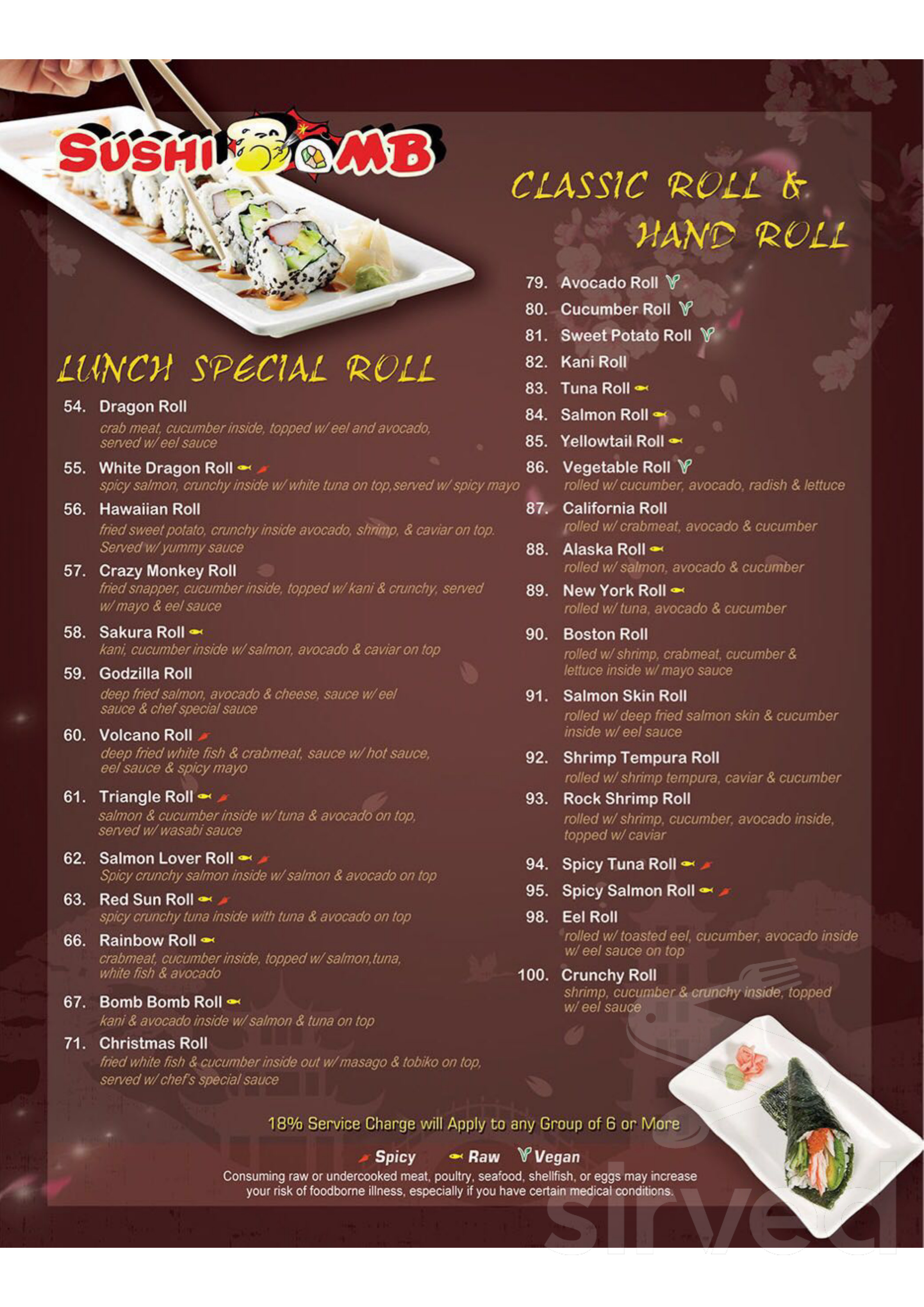 Sushi Bomb menu in Pittsburgh, Pennsylvania, USA