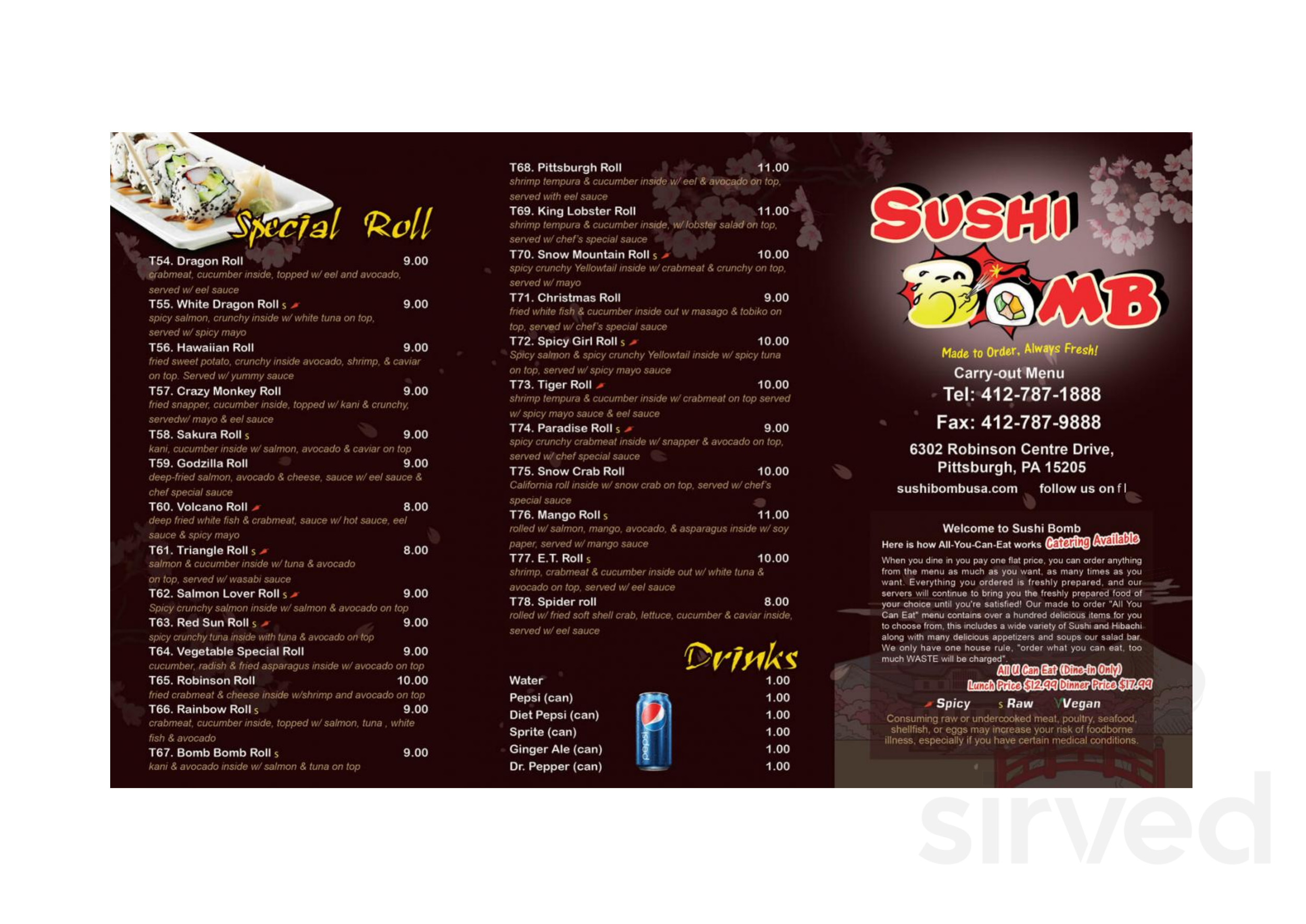 Sushi Bomb menus in Pittsburgh, Pennsylvania, United States