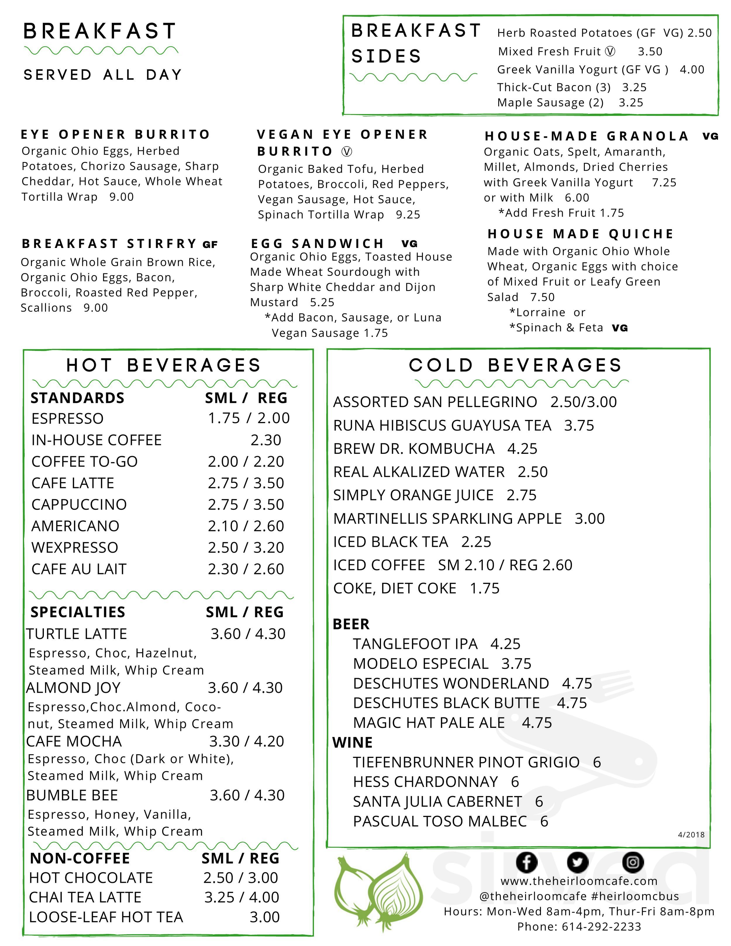 Menu - Columbus OH's Heirloom Café | Sirved