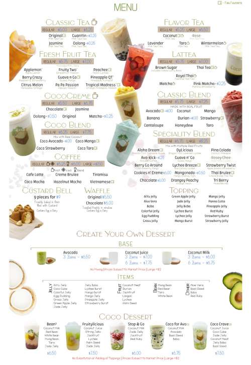 Coco3 menu in South San Francisco, California, USA