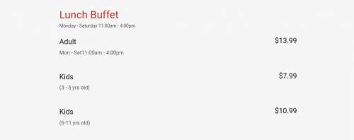 Jingdu Japanese Buffet menu in Fort Myers, Florida, USA