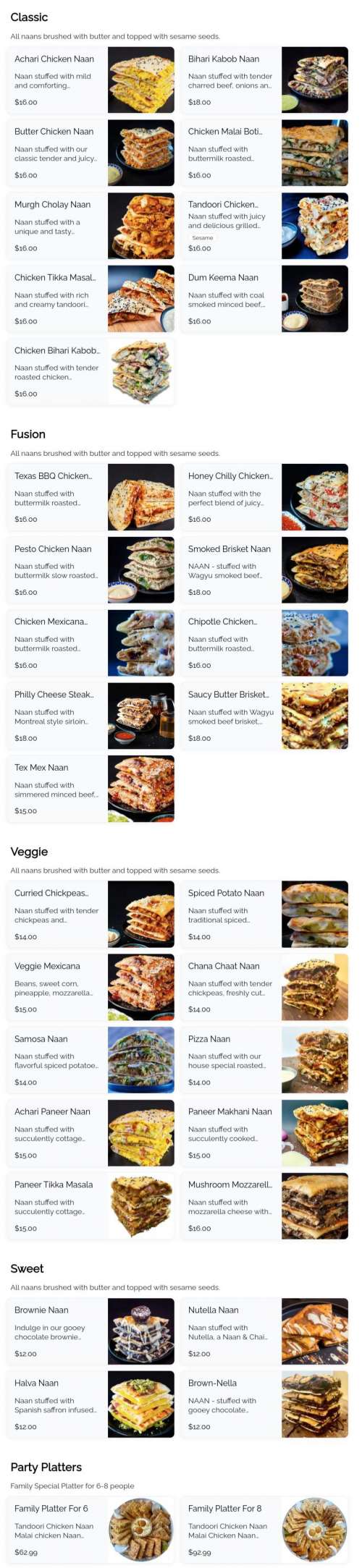 Naan And Chai menu in Mississauga, Ontario, Canada