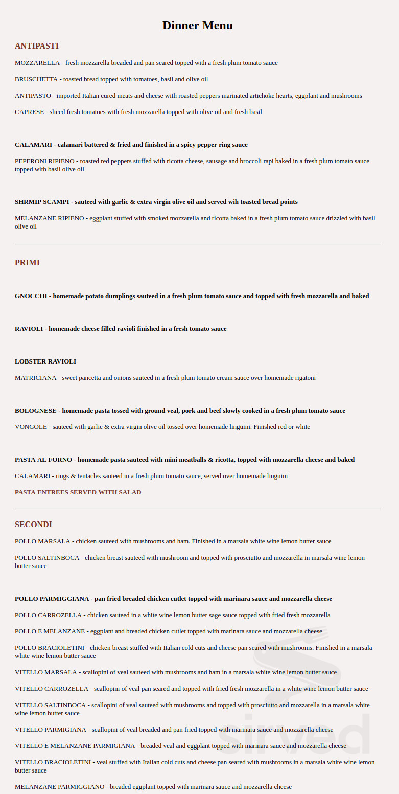 Rino's Place menus in Boston, Massachusetts, United States