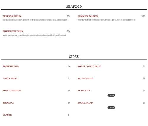 The Sawmill menu in Rochester, New York, USA