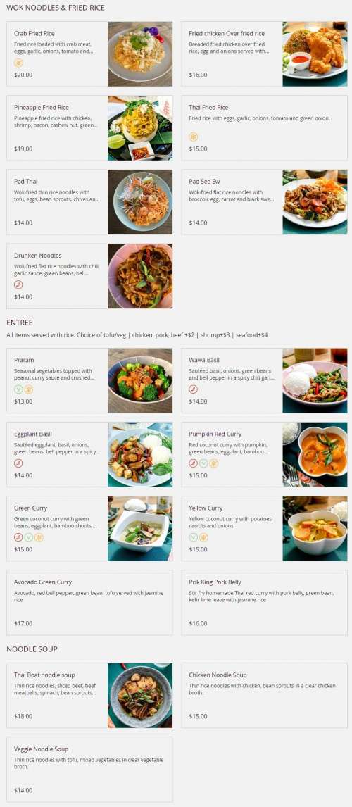 Wawa Thai Food menu in Oakland, California, USA