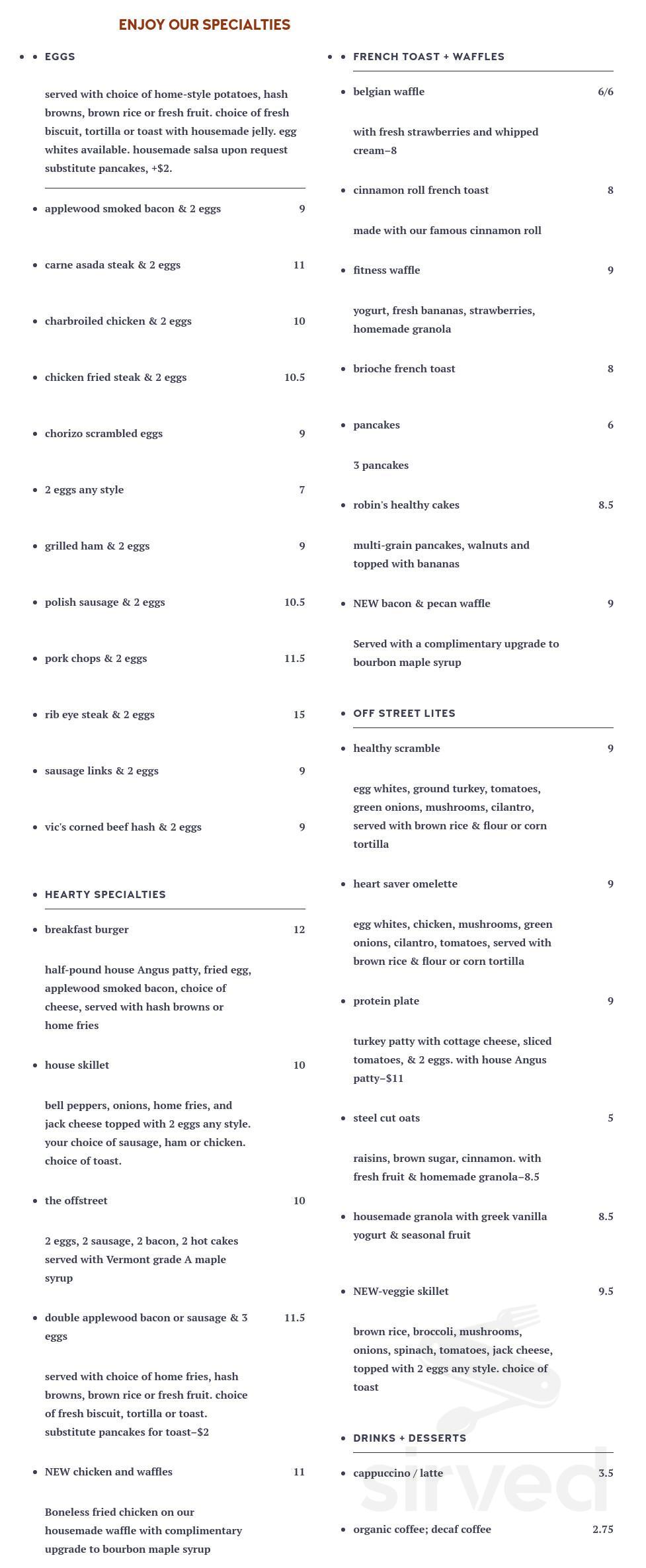 Off Street Cafe menus in Cerritos, California, United States