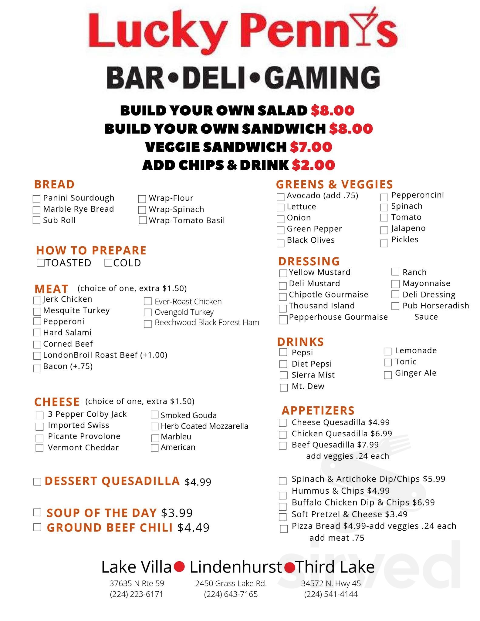 Lucky Penny's menu in Lindenhurst, Illinois, USA