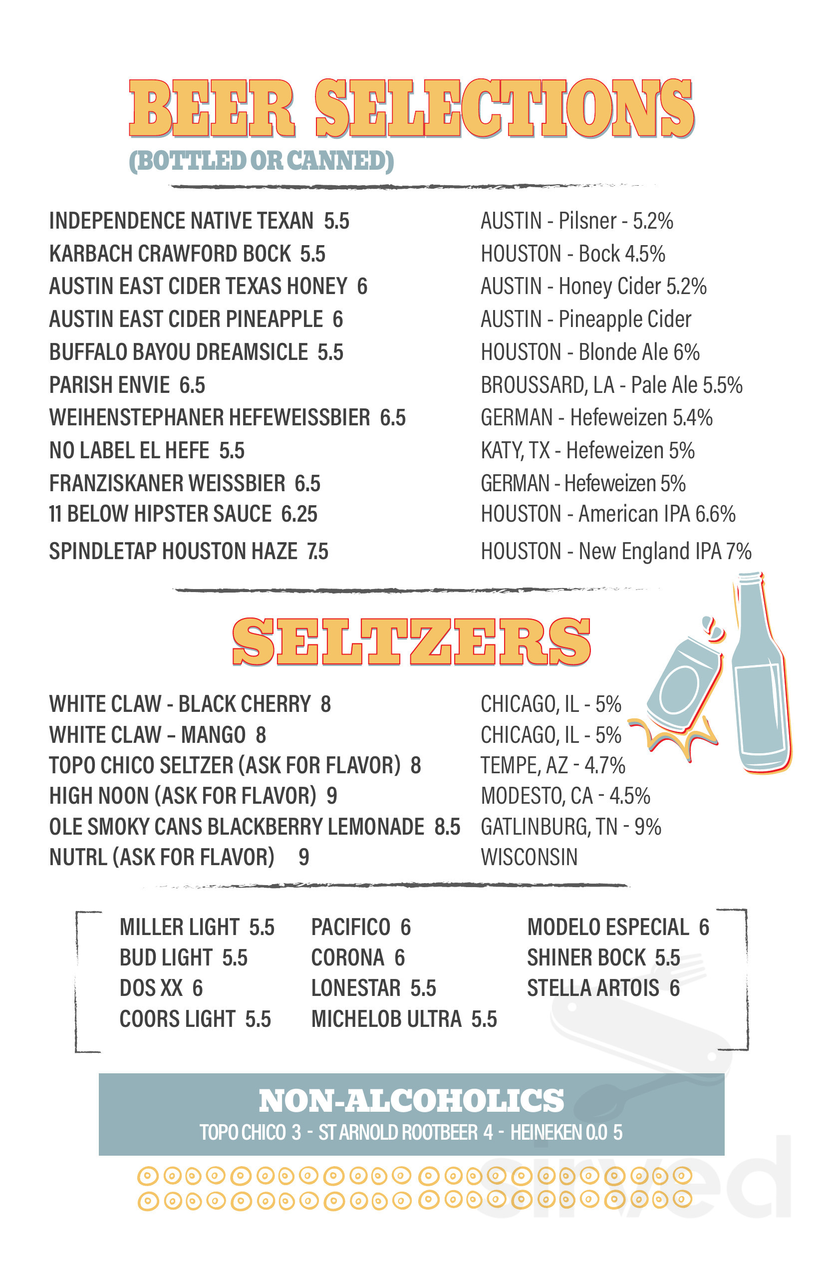 Moonshine Deck menu in Houston, Texas, USA