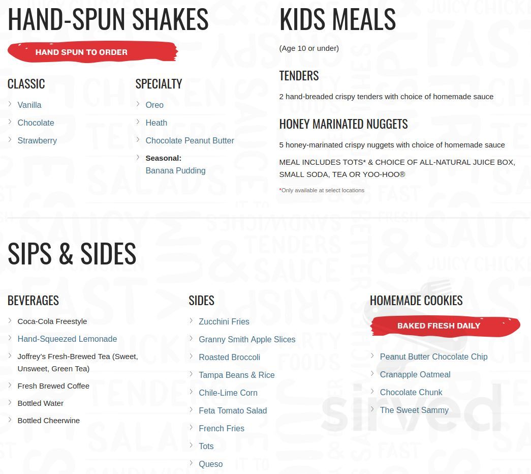 Menu - Raleigh NC's PDQ Restaurant (PNC Arena) | Sirved