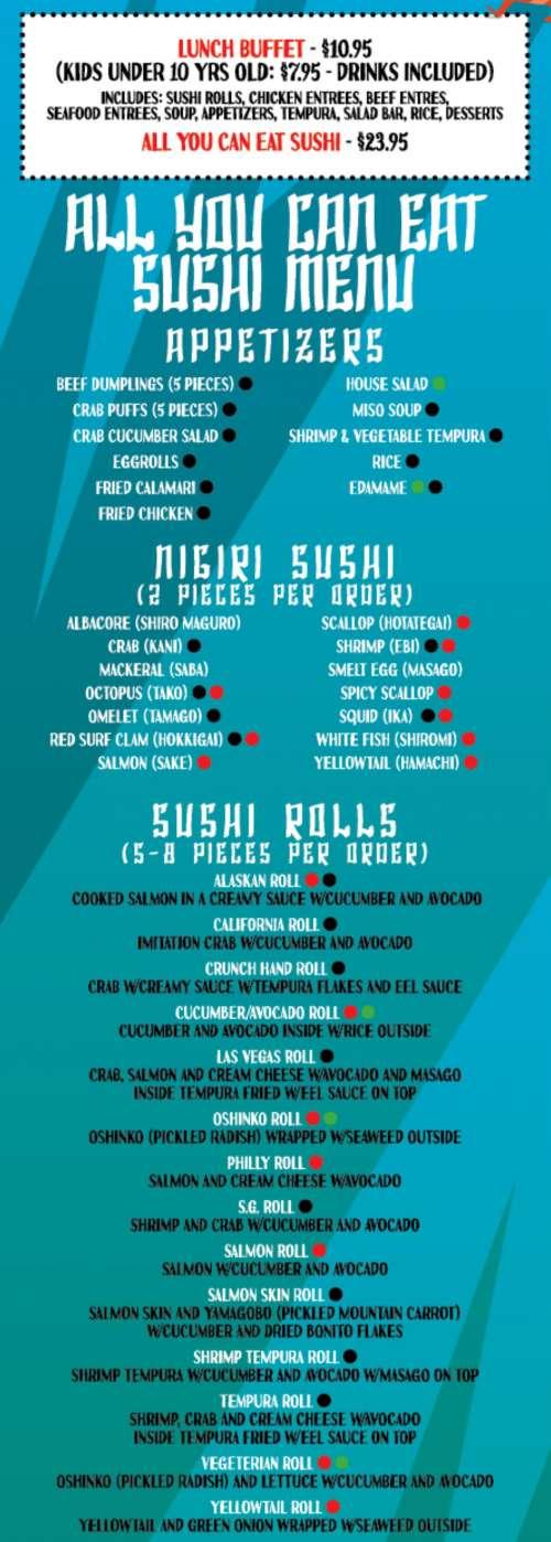 Sushi Garden menu in Tucson, Arizona, USA
