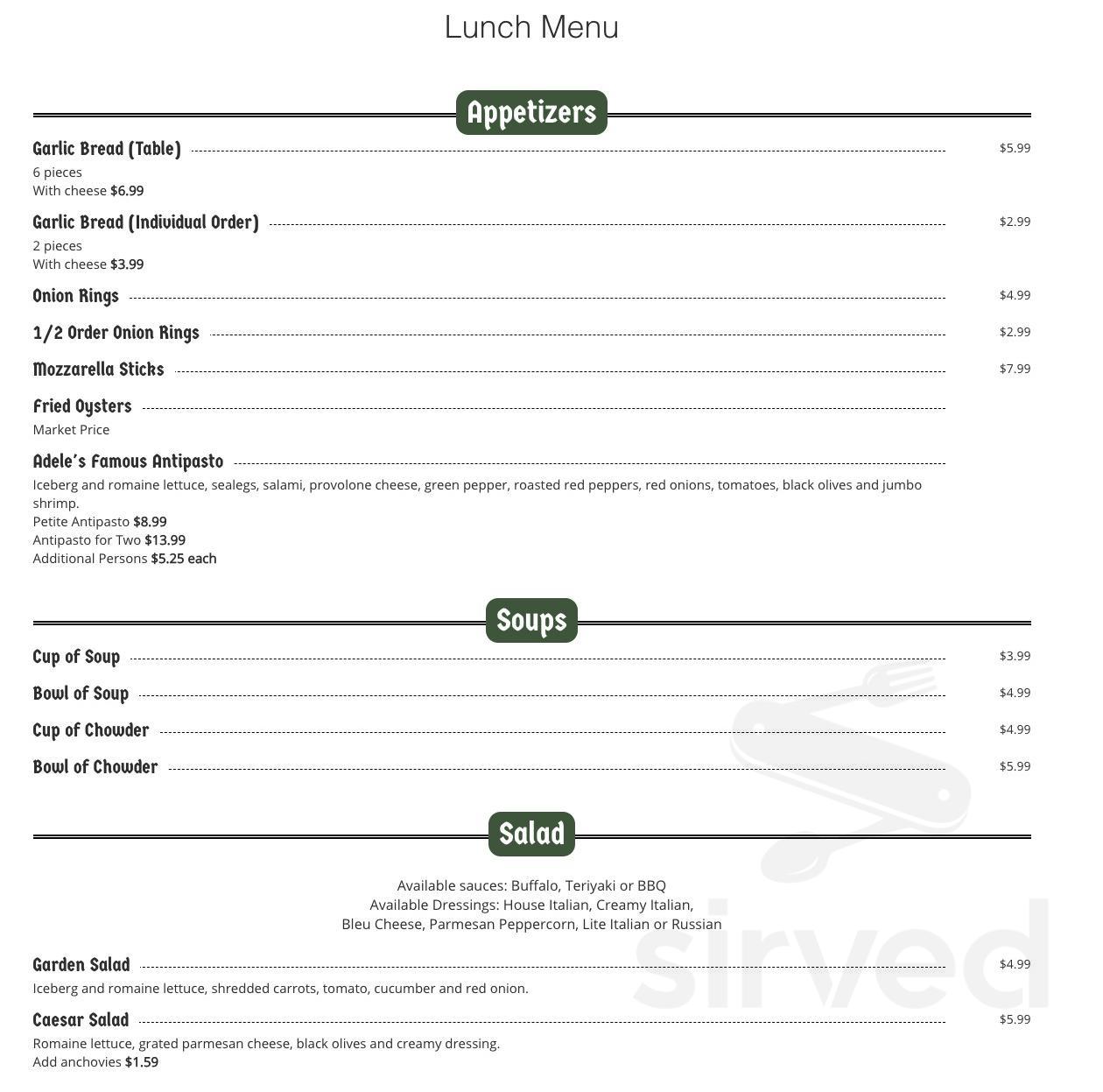 Menu for The Villa Restaurant in Wayland, MA | Sirved