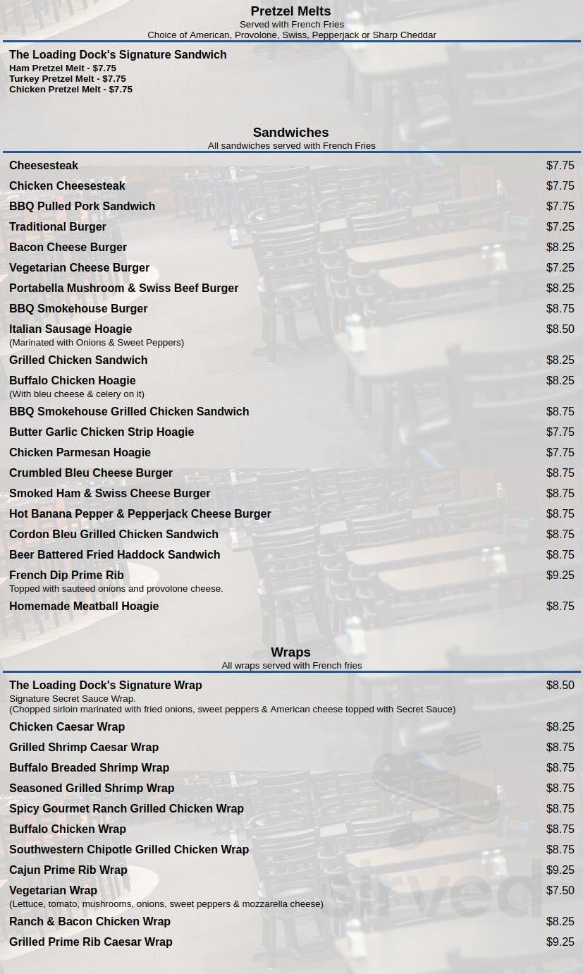Menu - Dunmore PA's The Loading Dock Bar & Grill | Sirved