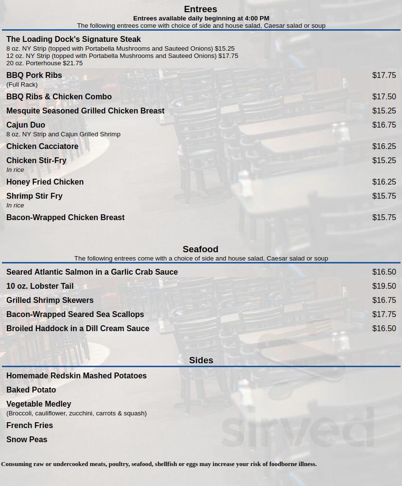 The Loading Dock Bar & Grill menu in Dunmore, Pennsylvania, USA