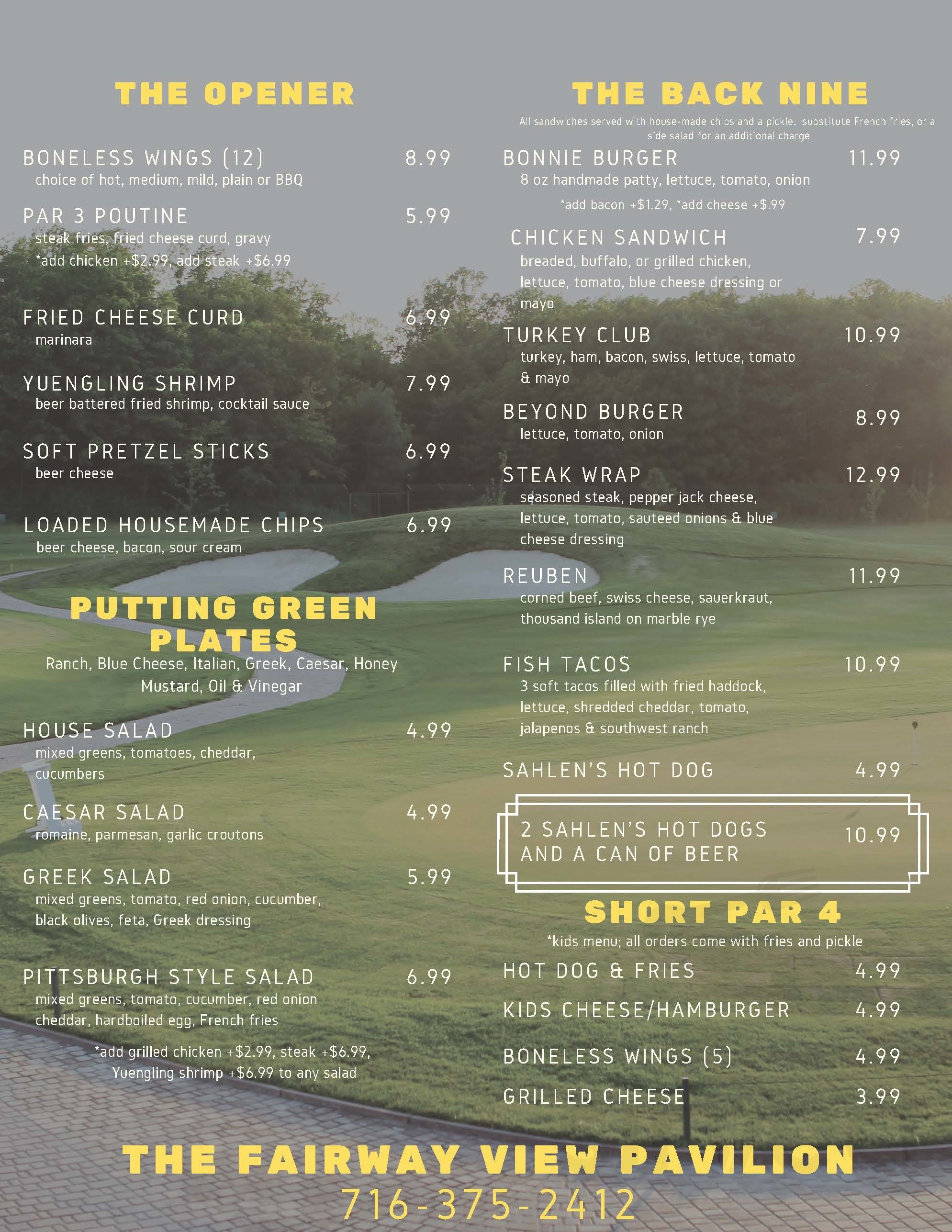 Fairway View Pavilion menu in Allegany, New York, USA