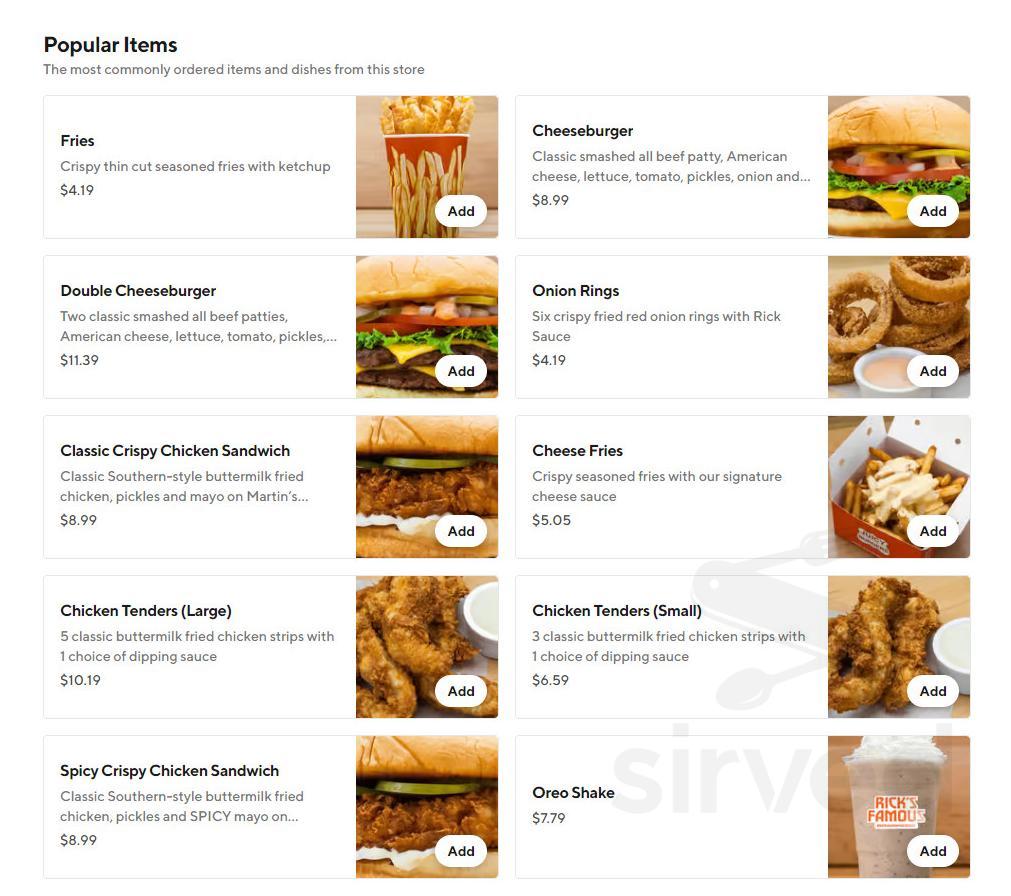Ricks Famous Juicy Burgers menu in Utica, New York, USA