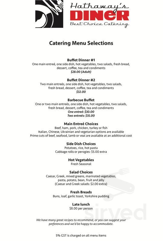 Menu for Hathaway's Diner in Edmonton, AB | Sirved
