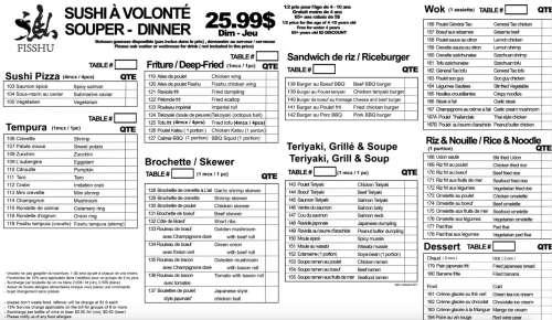 Fisshu menu in Montreal, Quebec H3B 1B2, Canada