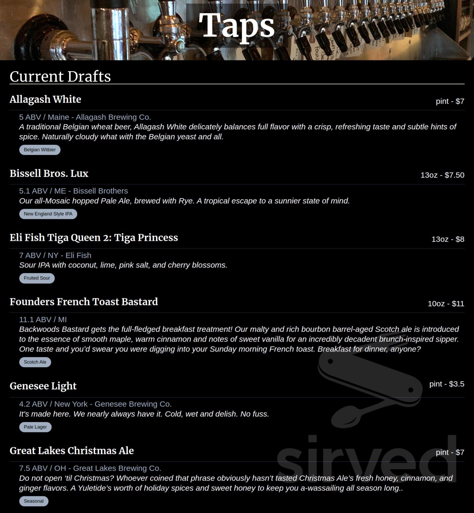 The Sheffield menu in Rochester, New York, USA