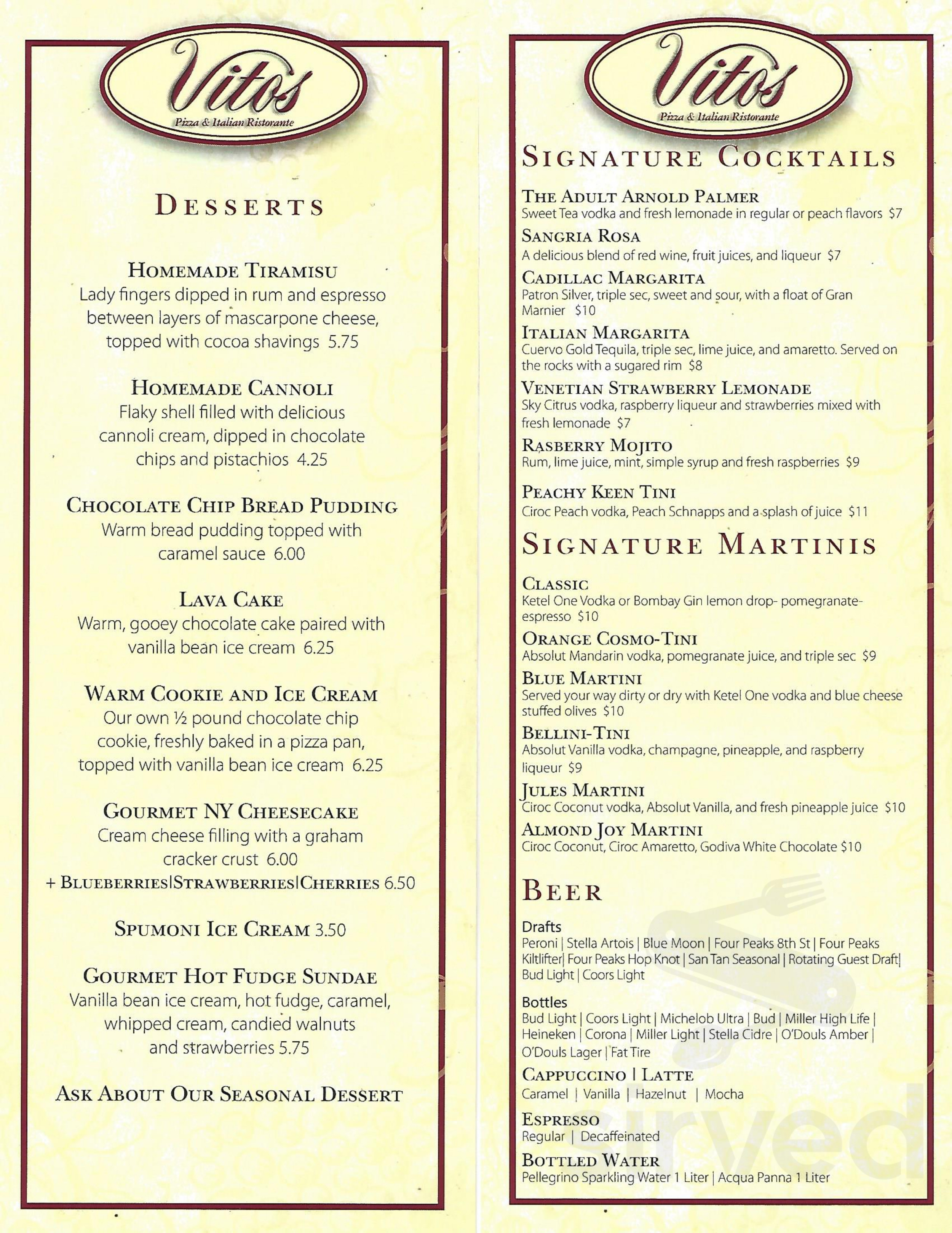 Vito’s Pizza & Italian Ristorante menus in Mesa, Arizona, United States