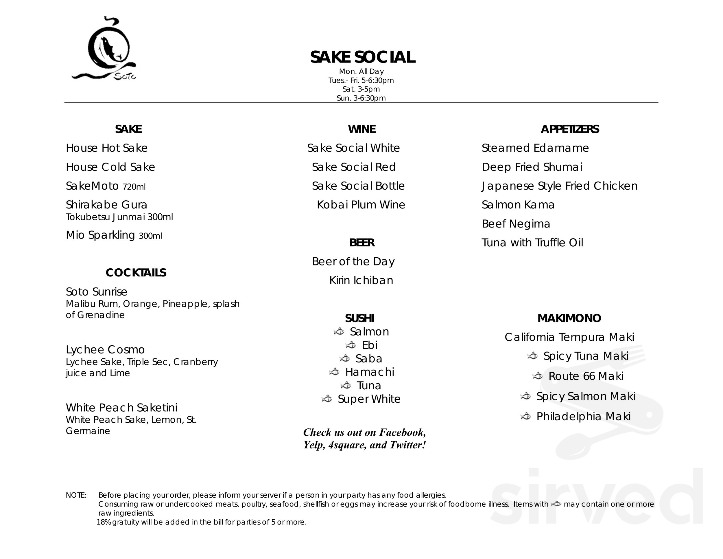 Soto Japanese Restaurant & Sushi Bar menu in Cedar Park, Texas, USA