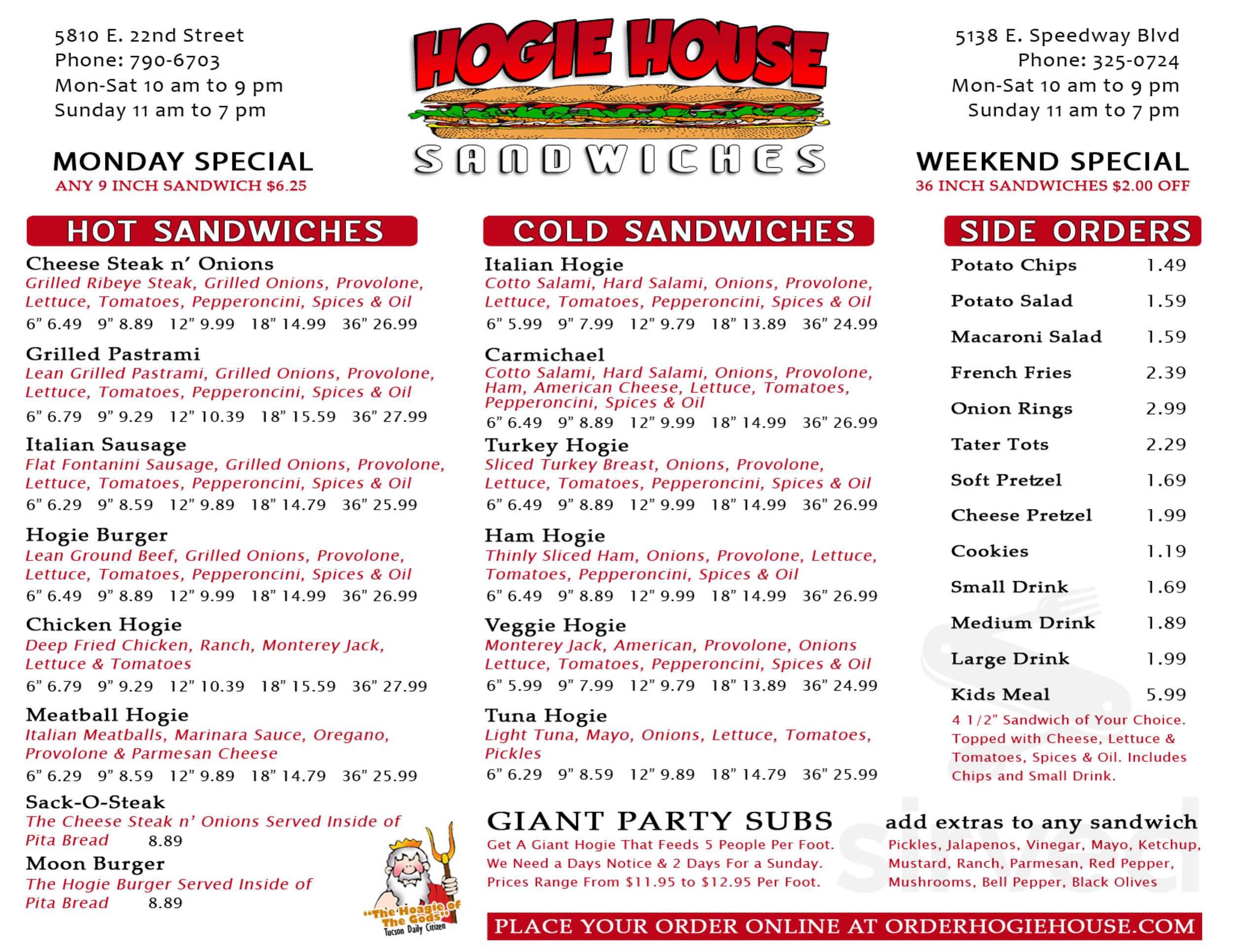 Menu - Tucson AZ's Hogie House Sandwiches | Sirved