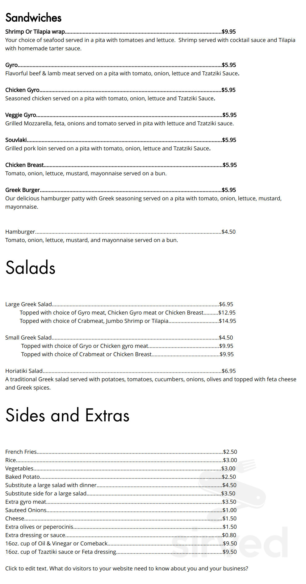 Vasilios Greek Cuisine menus in Madison, Mississippi, United States