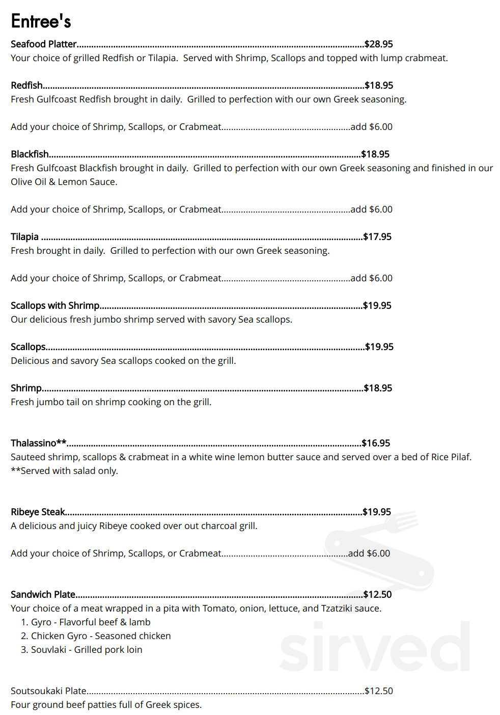 Vasilios Greek Cuisine menus in Madison, Mississippi, United States
