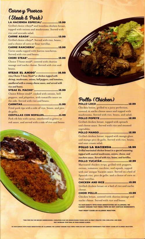 La Hacienda Mexican Grill menu in Chesapeake, Virginia, USA