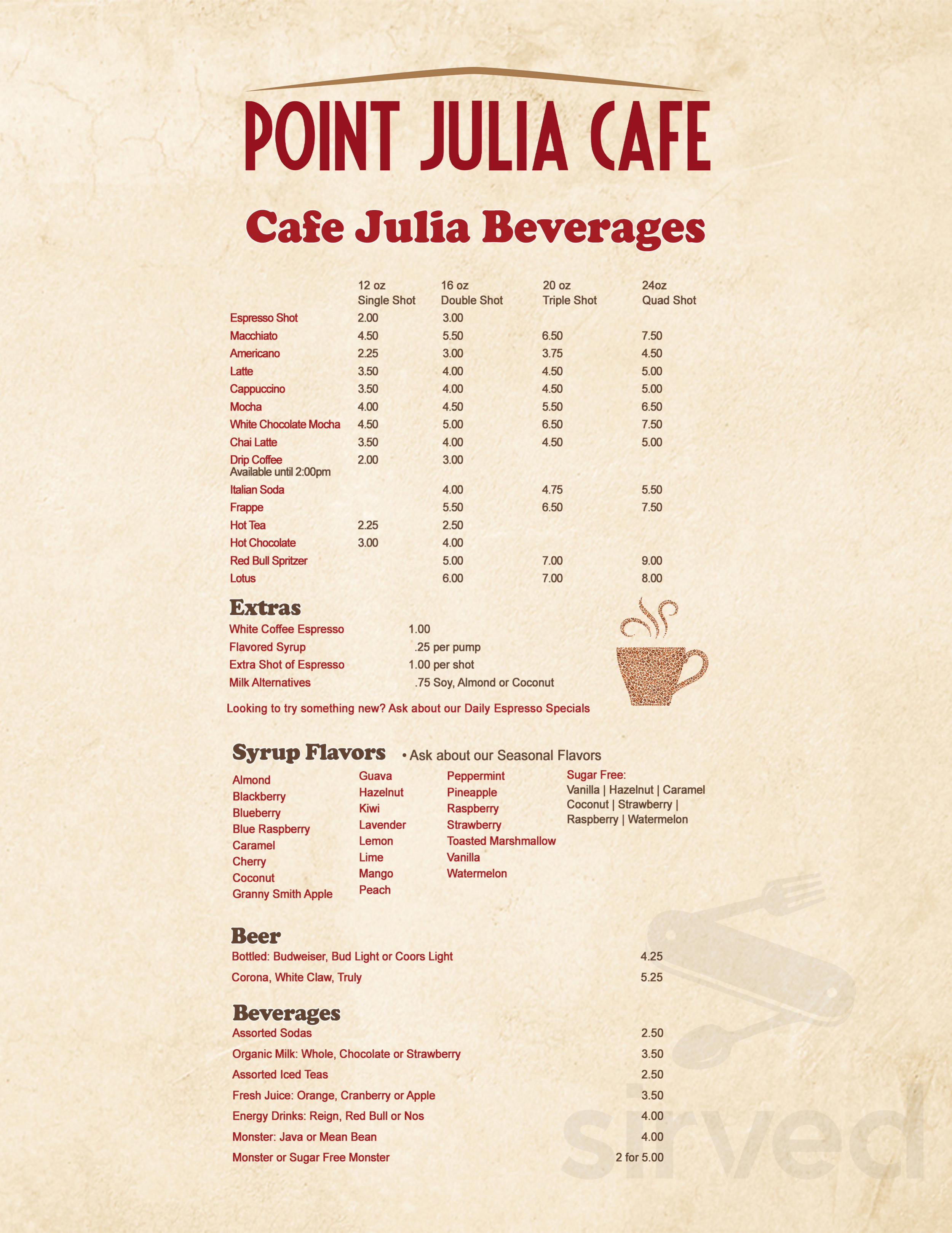 Point Julia Cafe menu in Kingston, Washington, USA