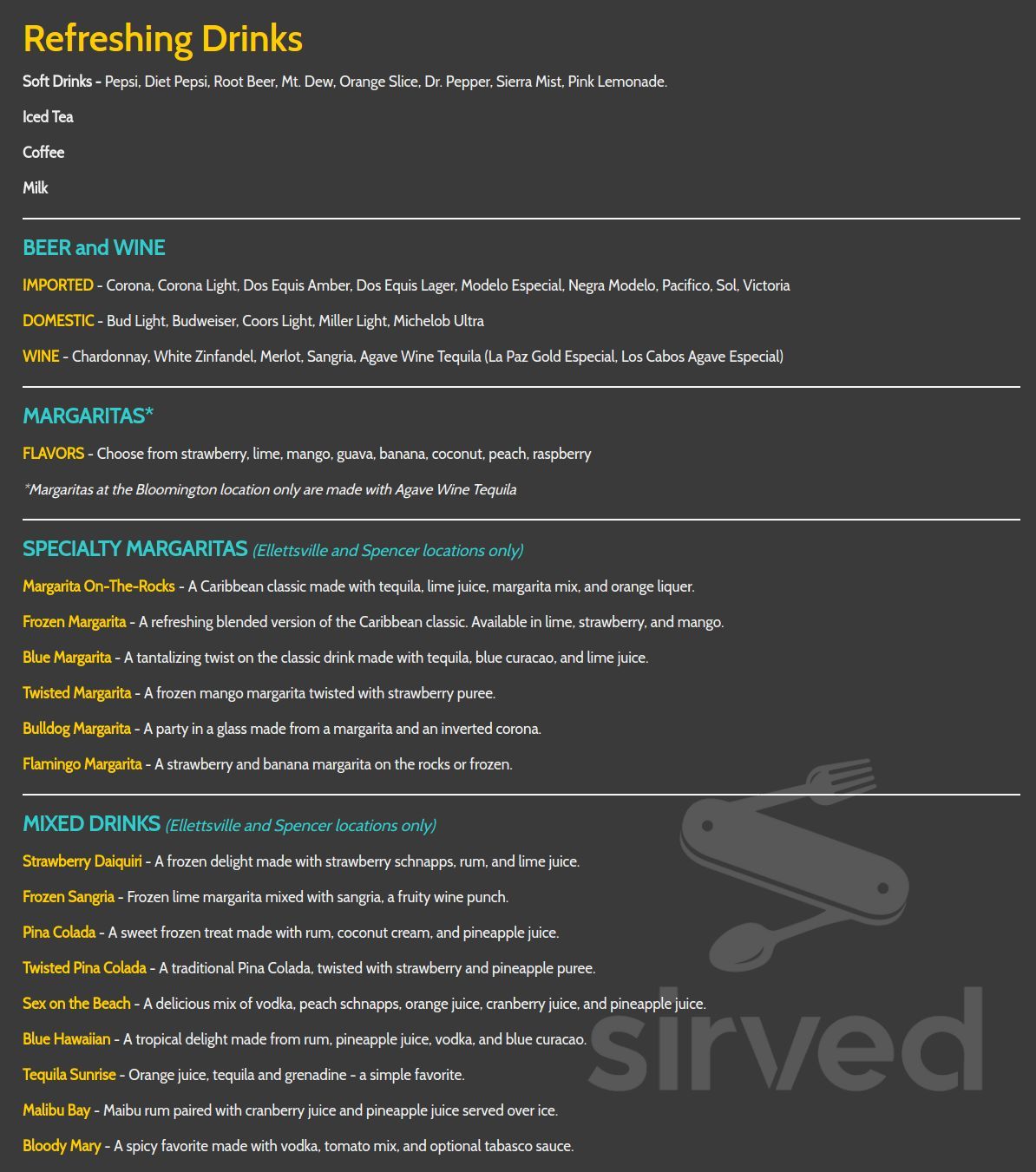 Menu - Spencer IN's El Ranchero | Sirved