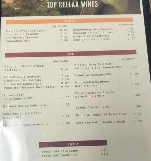 Atmosphere menu in Sarasota, Florida, USA