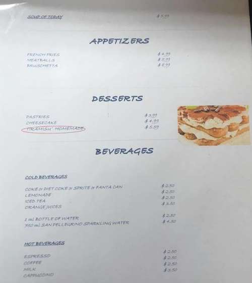 Atmosphere menu in Sarasota, Florida, USA