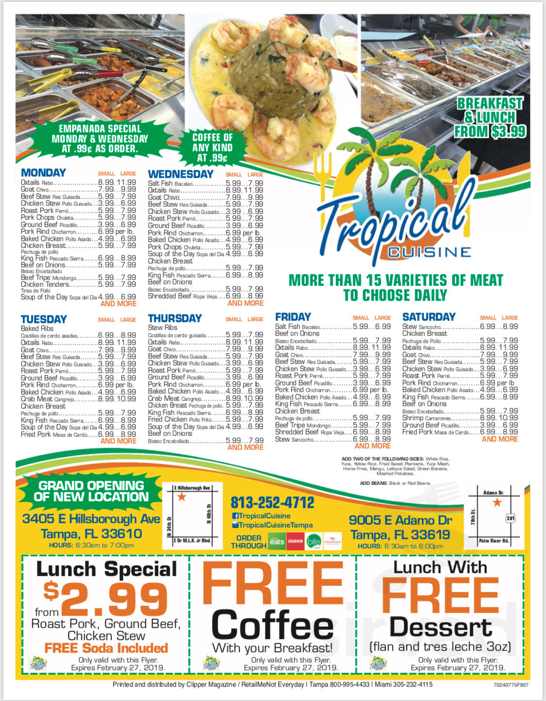 Tropical Cuisine menu in Tampa, Florida, USA