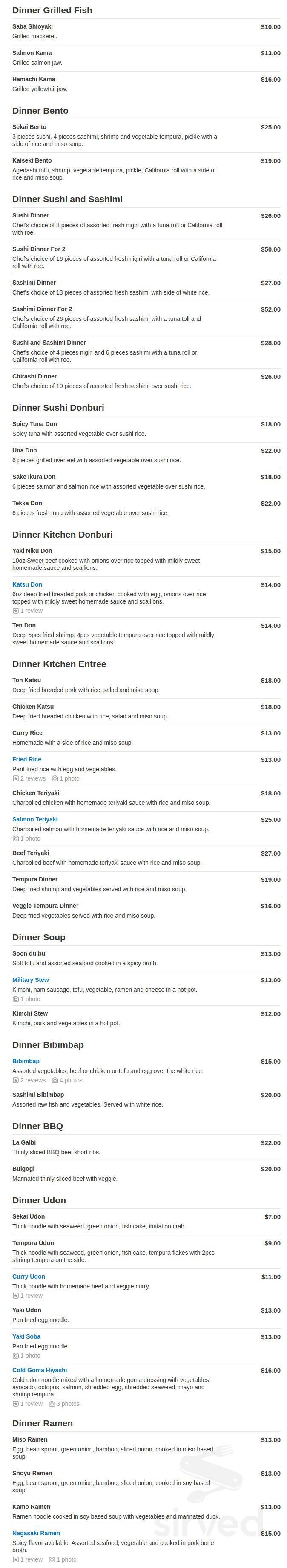 Menu - Plymouth MI's Sushi Sekai Japanese & Korean Cuisine | Sirved