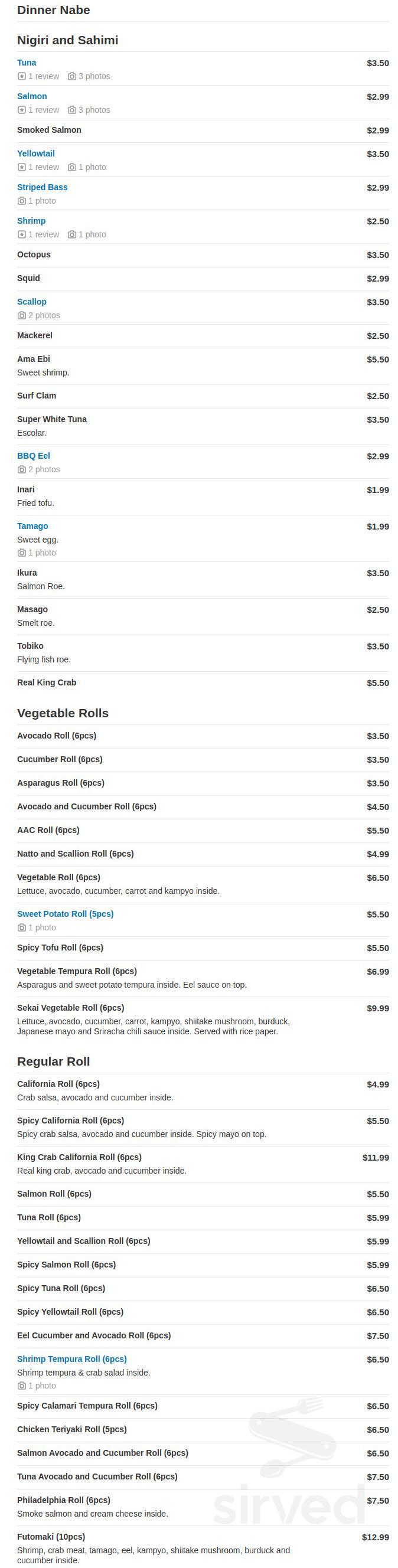 Menu - Plymouth MI's Sushi Sekai Japanese & Korean Cuisine | Sirved