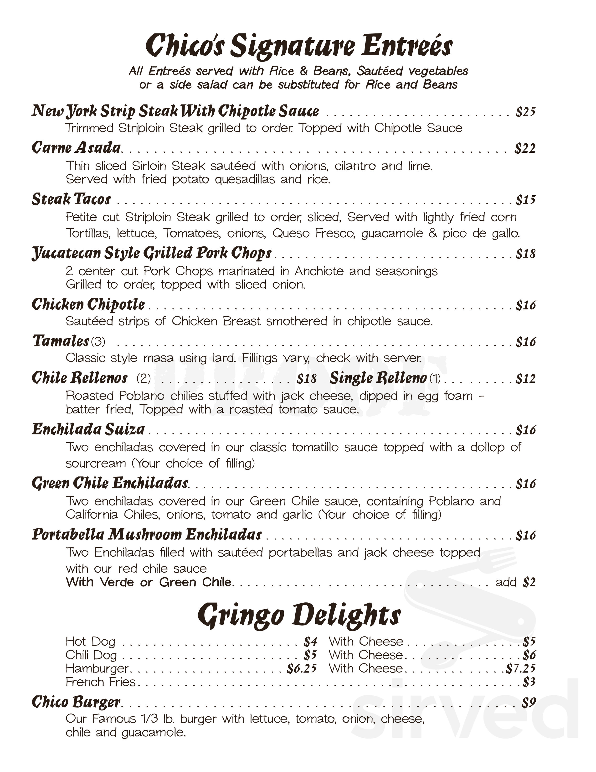 Chico's Cantina menu in Key West, Florida, USA