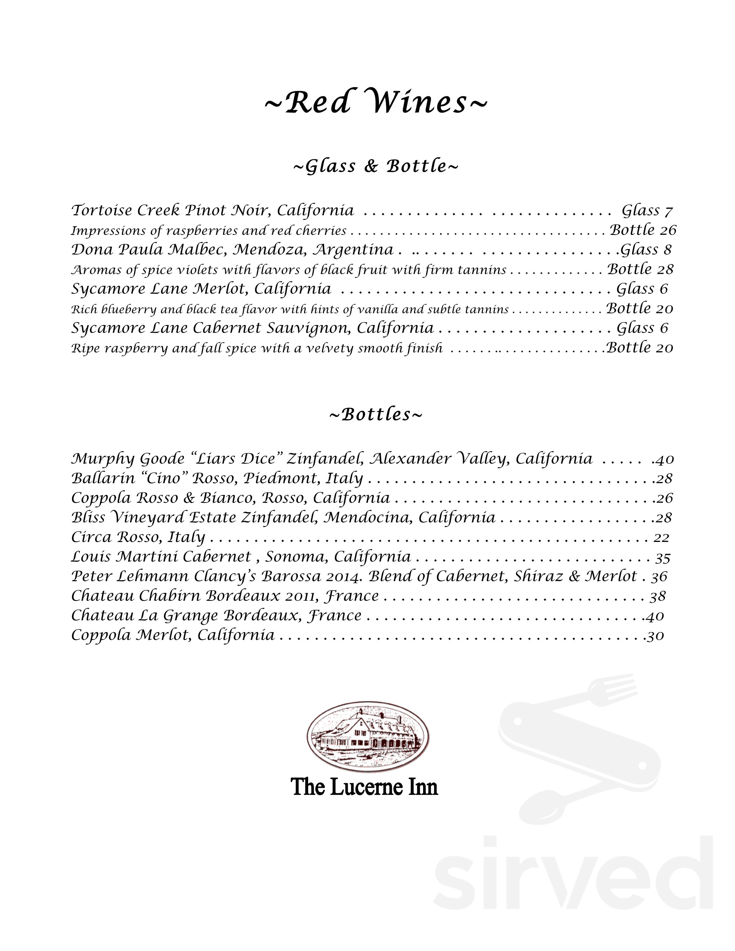 The Lucerne Inn menus in Dedham, Maine, United States