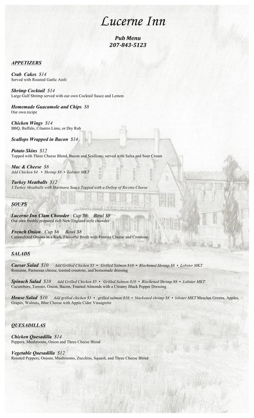 The Lucerne Inn menu in Dedham, Maine, USA