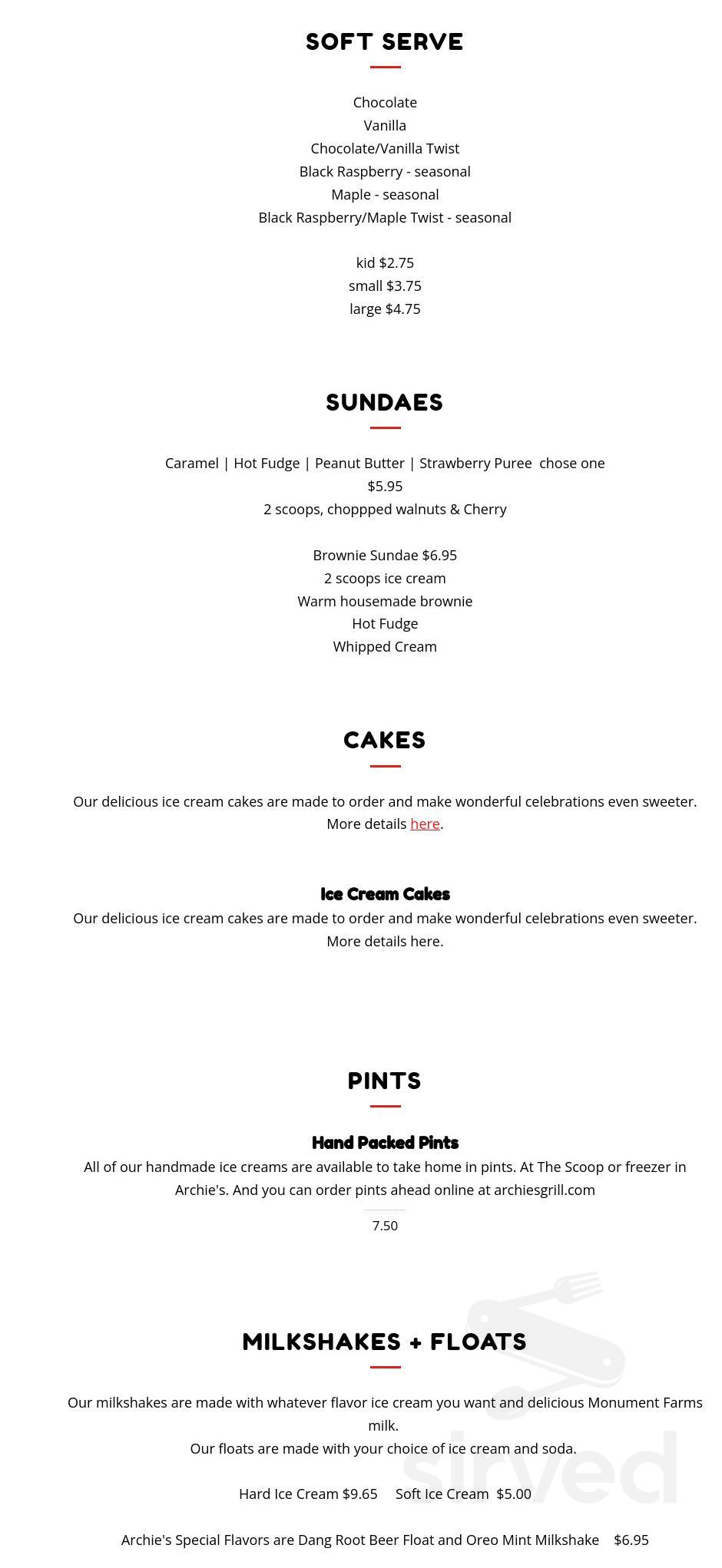 The Scoop menu in Shelburne, Vermont, USA