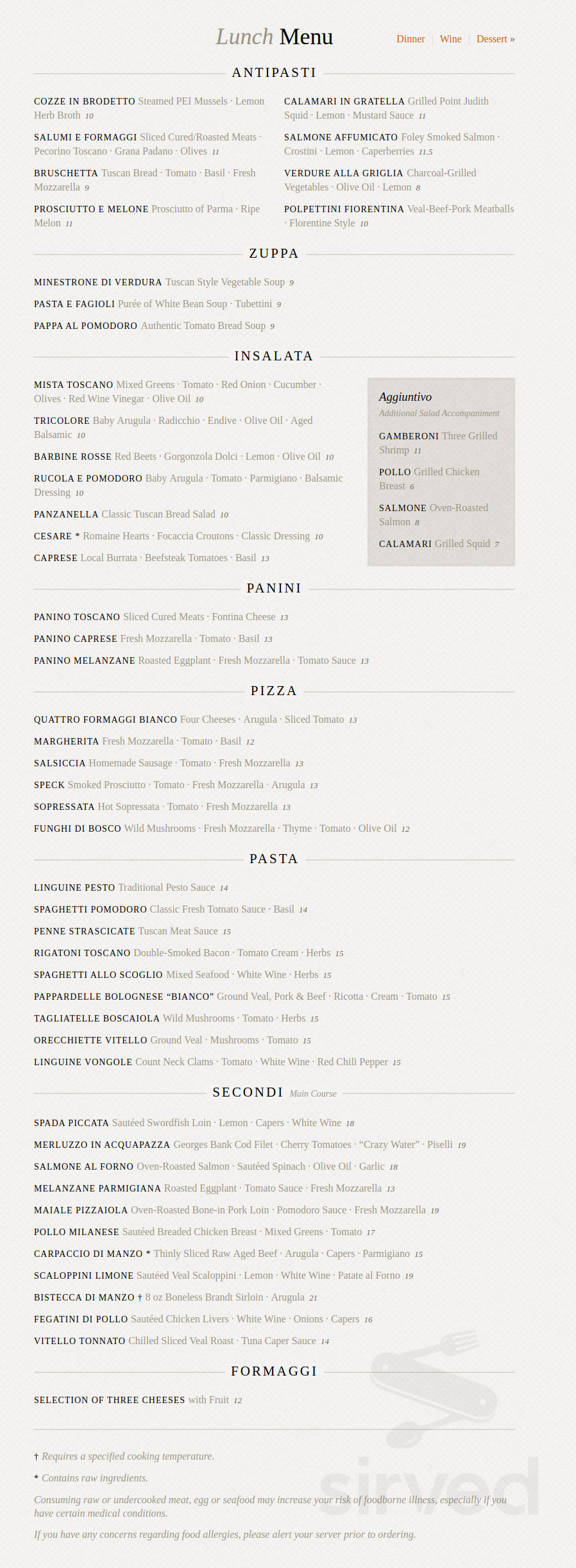 Toscano Harvard Square menu in Cambridge, Massachusetts, USA